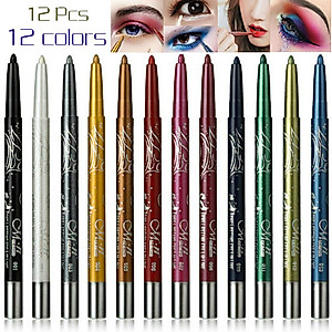 KAIQIKAIXI Waterproof Eyeliner, 12 Color Eyeliner, Eye Shadow Pencil, Eyebrow Pencil, Lip Liner, Multifunctional Color Painting Cosmetic Tool. (12Pcs)
