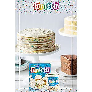 Pillsbury Funfetti Premium Cake Mix, 15.25 oz and Funfetti Vanilla Flavored Frosting, 15.6 oz with By The Cup Spatula Knife