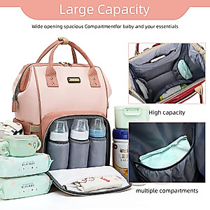 Diaper Bag Backpack, Diaper Bags For Baby Girls Boys, Baby Bags For Moms Dads, Baby Nappy Changing Bag With Insulated Pockets,Multi-Functional Waterproof Backpack With Stroller Straps -Pink light pink
