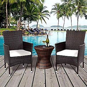 ReunionG 2PCS Patio Rattan Chairs, Furniture Armchair Set with Removable Cushions, Garden, Balcony, Pool Modern Rattan Armchair Set, Outdoor Wicker Chair Set (Brown)