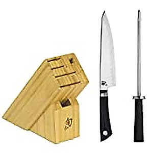 Shun Cutlery Sora 3-Piece Build-A-Block Set, Kitchen Knife and Knife Block Set, Includes 8” Chef's Knife, Honing Steel, & Knife Block, Handcrafted Japanese Kitchen Knives