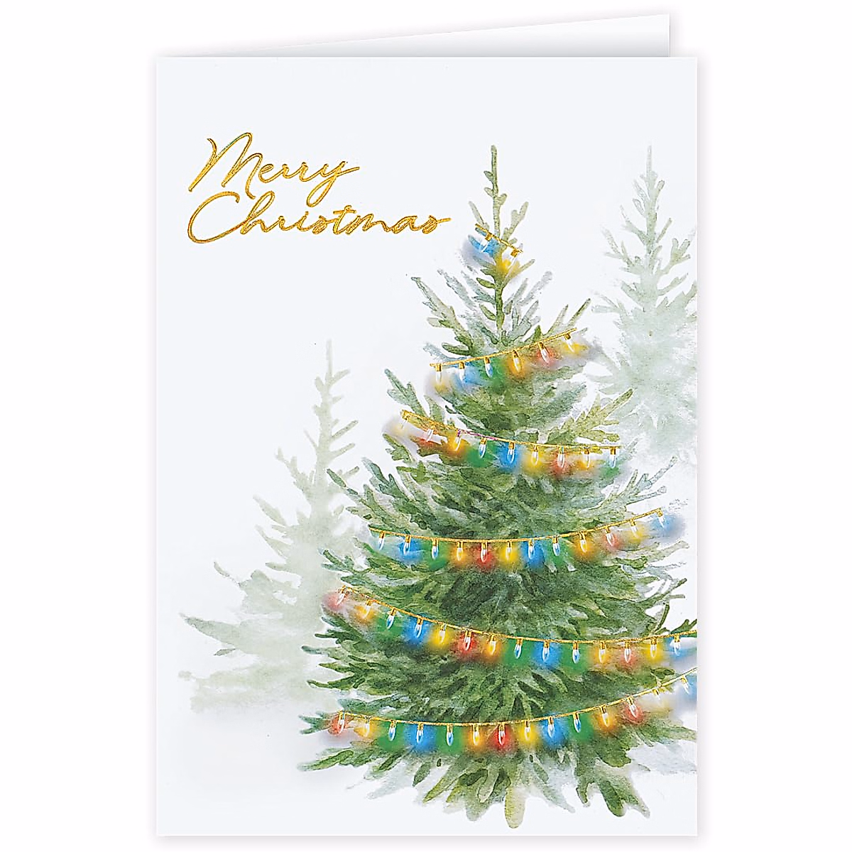 The Gallery Collection, 25 Personalized Christmas Cards with Foil-Lined Envelopes (Christmas Spirit Tree), For Business or Consumer