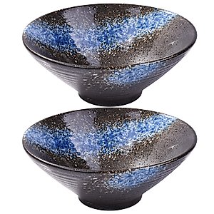 Japanese Ramen Bowls Set of 2, Ceramic Noodle Soup Cereal Bowls(BLC)
