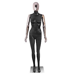 Female Mannequin Black Dress Form Full Body Manikin Body 70 Inches Adjustable Maniquins Dress Model Plastic Detachable Manequins Stand Metal Base Metal Connector, Rose Gold Head and Hands