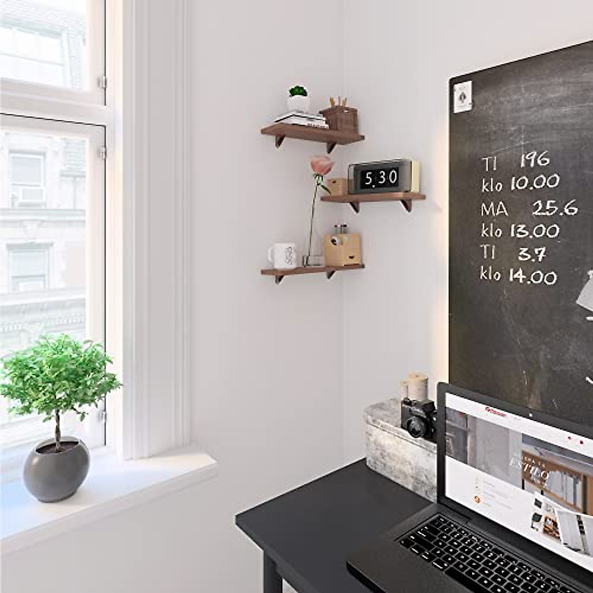 PLAYCON Easy Wall Mounted Floating Shelves Set of 3, for Office/Bedroom/Living Room/Media Room/Kitchen/Bathroom/Laundry Room/Storage, Innovative Textured PVC Finishing Walnut Wood Veneer Looking