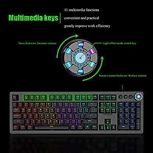 Feeling-one Gaming Keyboard, Colorful Rainbow LED Backlit Wired Computer Gaming Keyboard with 104 Keys, USB Wired Keyboard and Spill-Resistant for Windows PC Gamers Desktop 1 Pack,Black