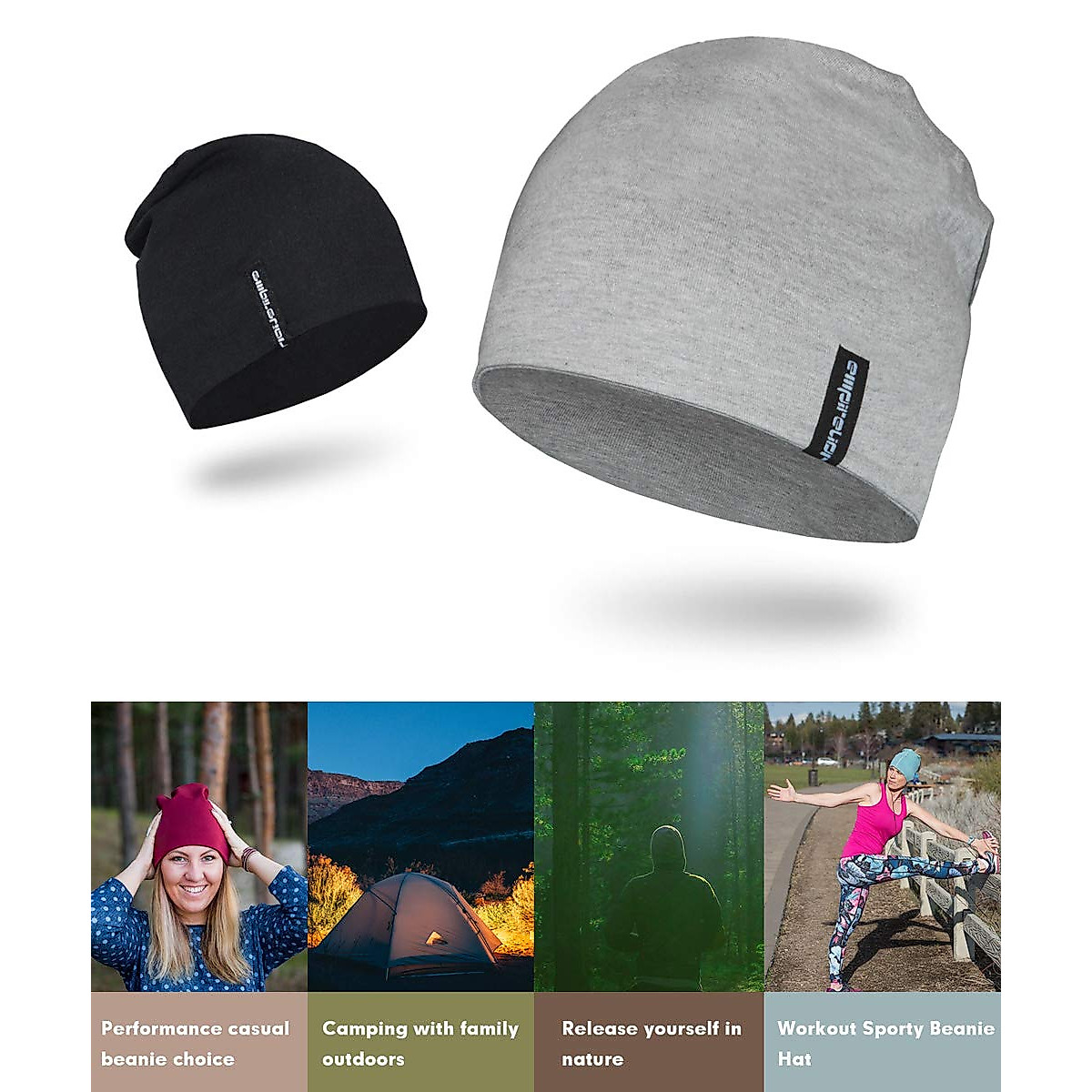 EMPIRELION 9" Multifunctional Lightweight Beanies Hats, Running Skull Cap Helmet Liner Sleep Caps for Men Women (Light Grey Mel., 1)