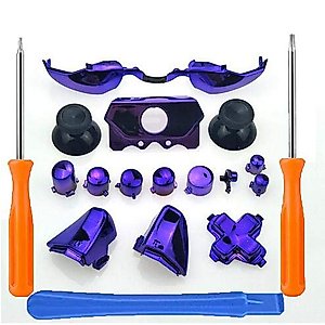 Full Set Chrome Dpad Triggers Buttons RT LT RB LB Button ABXY Buttons with Thumbstick for Xbox One Elite Xbox One E Controller Replacement with T6 T8 Screwdriver (Purple)
