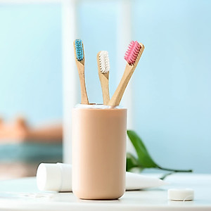 Y-Kelin Bamboo V-Shaped Orthodontic Toothbrush，Eco Friendly Bamboo Toothbrush（3pcs） Soft Bristle Toothbrush (Pink Soft)