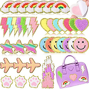 40 Pcs Self Adhesive Chenille Patches Colorful Cute Chenille Embroidered Patches Glitter Chenille Patches Sticker Applique for Clothing Fabric Jackets DIY Phone Backpacks Hat Repair Decor (Cute)