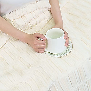 Home Soft Things Ivory Saga Double Sided Faux Fur Throw, 50" x 60", Comforable Soft Cozy Throw Blanket for Chair Bedroom Living Room Sofa Couch Bed Outdoor Travel