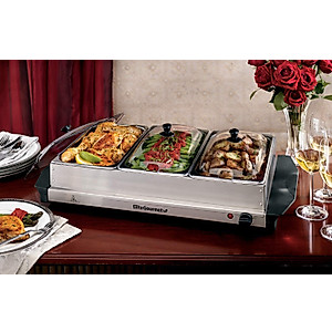 Elite Gourmet EWM-6171 7.5 Quart Triple Buffet Server Food Warmer Temperature Control, Clear Slotted Lids, Perfect for Parties, Entertaining & Holidays, 3 x 2.5Qt