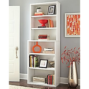 ClosetMaid Bookshelf with 6 Shelf Tiers, Adjustable Shelves, Tall Bookcase Hutch, Sturdy Wood With Closed Back Panel, White Finish