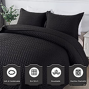 DOWNCOOL Black King Quilt Bedding Set with 2 Pillow Cases - 3 Pieces King Size Quilt Set - Lightweight Soft Bedspread Coverlet Bed Cover for All Season - King Quilt Sets(106"x96")