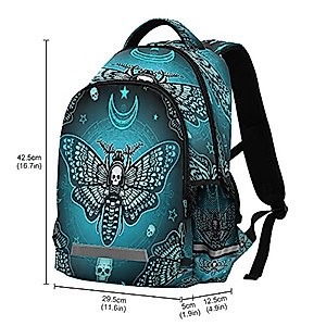 KEEPREAL Moth Dead Head Backpack Water Resistant Casual Daypacks Outdoor Sports Rucksack School Shoulder Bag for Boys Girls Teens