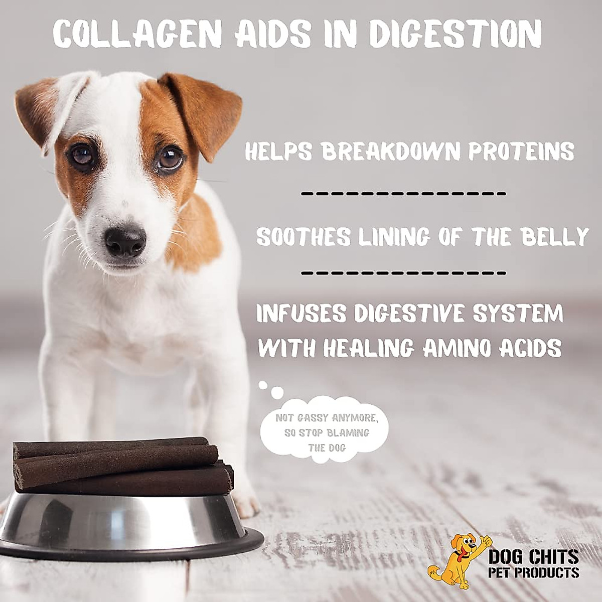 Dog Chits Beef Collagen Sticks for Dogs and Puppies | 12 Inch | Naturally Loaded w/Collagen | Amazing for Joints and Skin | Odor Free | All Natural | Long Lasting Chew | Grass Fed Beef | 6 Pack