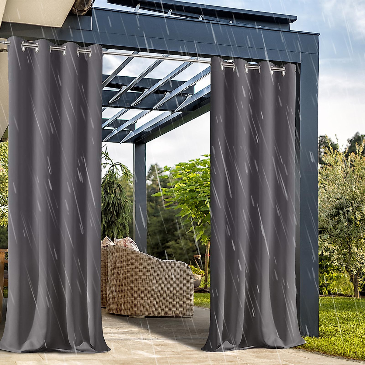 GZQIAWY 1PC Outdoor Curtains for Gazebo Waterproof Outdoor Furniture Living Room Bedroom Decoration Window Curtain Ideas Shower Curtain Design Wall Grey 50 in x 80 in (W x L)