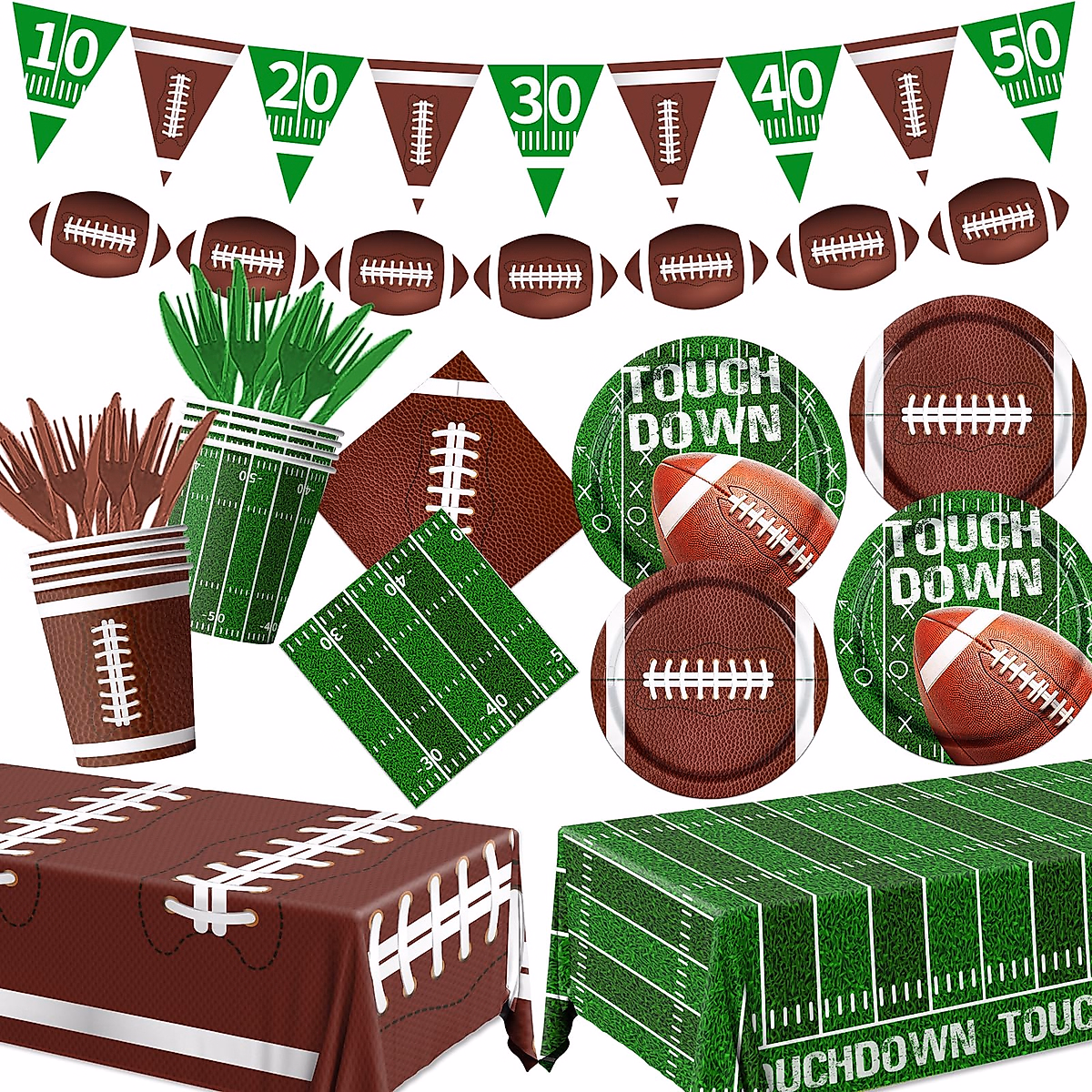 Football Party Supplies Kit Serve 25, 178Pcs Football Theme Party Decorations Includes Football Plates and Napkins Cups Banner Tablecloth for Football Birthday Game Day Tailgate Party Decorations
