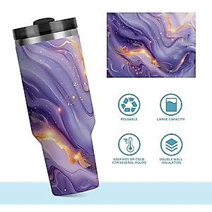 FRCSDIY Marble Insulated Tumbler with Handle and Straw Lid,30oz Leakproof Stainless Steel Cup BPA-Free Water Bottle