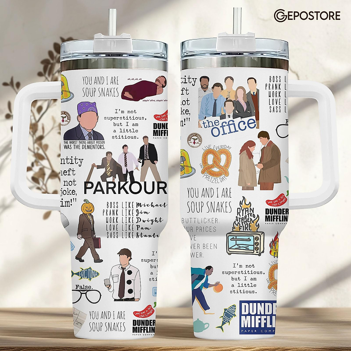 GEPOSTORE Office Tumbler 40oz Stainless Steel Tumbler with Handle, Funny Coffee Travel Cup, Birthday Gifts for Movie Lover