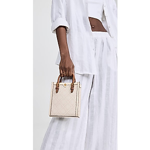 Tory Burch Women's Mini T Monogram Tote, Ivory, Off White, One Size