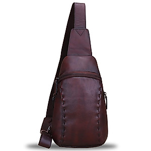 LRTO Genuine Leather Sling Bags Hiking Backpacks Fanny Pack Vintage Handmade Crossbody Chest Daypack Shoulder Bag (Coffee)