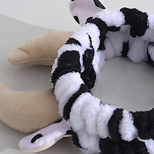JTQXX Plush Hairhoop - Spa Headband Spotted Cow Horn Bow Shape Hair Band Women Facial Makeup Head Hoop Soft Head Wraps for Shower Washing Face