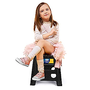 Korpai 13" Folding Step Stool for Adults and Kids Holds Up to 300 lbs,Non-Slip Folding Stools with Portable Handle, Compact Plastic Foldable Step Stool for Bathroom,Bedroom, Kitchen,Black,1PC