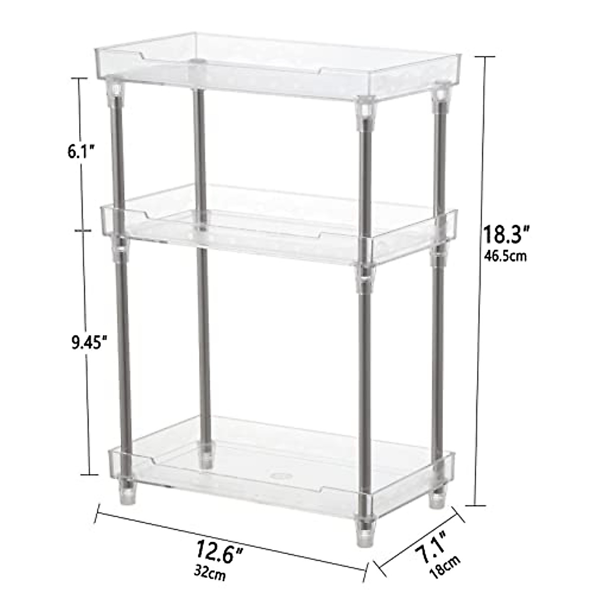 DYNSL Shower Caddy Countertop Acrylic Bathroom Organizer Trays, 3 Tier Standing Bathroom Holder Kitchen Storage Rack for Counter, Shelf for Bathroom, Desktop Makeup Organizer, Office