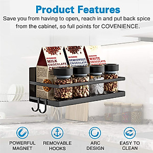 Magnetic Spice Rack, Thipoten Strong Magnetic Shelf with 2 Removable Hooks, Perfect Space Saver for Small Kitchen/ Apartment, Awesome Metal Cabinet for Holding Spices, Jars, Bottle, Beve(Black, 2Pack)