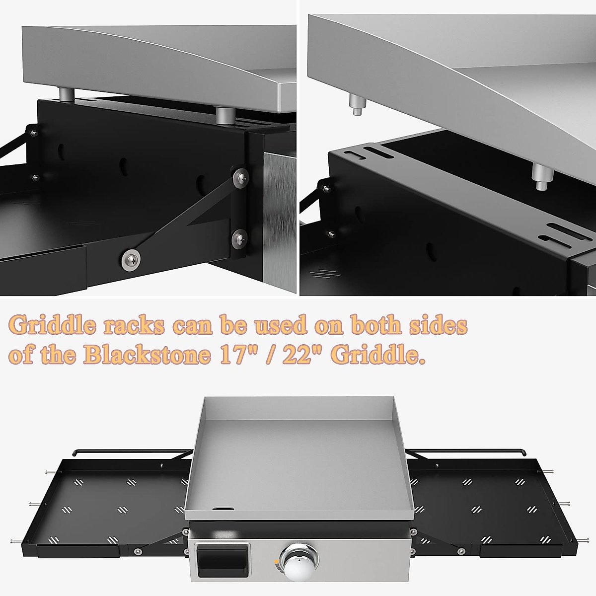 New Upgraded Griddle Caddy Shelf for Blackstone 17"/ 22"/ 28" Griddle, Addition Side Rack Storage Tray with Paper Towel Holder, Spatula Holder and 3 Hooks Organizer for Blackstone Grill Accessories