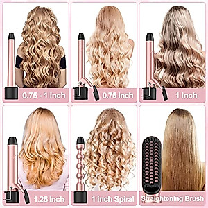 Wand Curling Iron Set, SEIPIKOL 6 in 1 Hair Straightener and Curler, 3/4 to 1 1/2 inch Ceramic Barrel Hair Curlers, Auto Off, Dual Voltage Hair Styling Hot Tools, Curling Wave Wand with Flat Iron