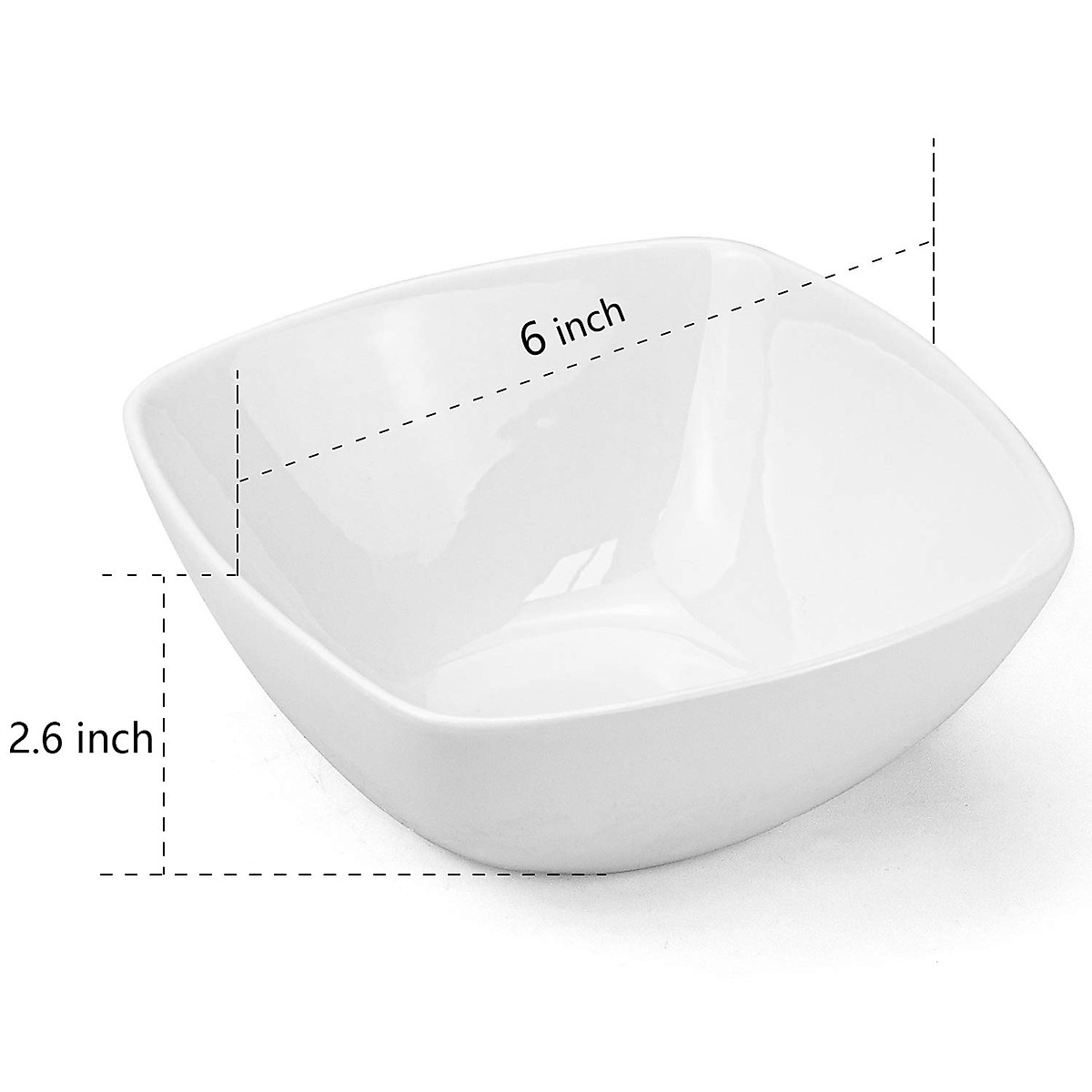 Foraineam Porcelain Square Cereal Bowls 20 Ounces Soup Pasta White Serving Bowl for Dinner, Dessert, Salad, Fruit, Small Side Dishes, Set of 6