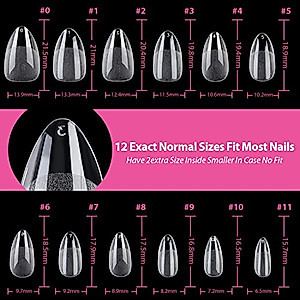 UNA GELLA Short Almond Fake Nails 504pcs Short Almond Press on Nails Pre-shape Short Almond Gel Nail Tips for Full Cover Acrylic Short Almond Nails False Nails For Nail Extension Home DIY Nail Salon 12 Sizes Gelly Tips