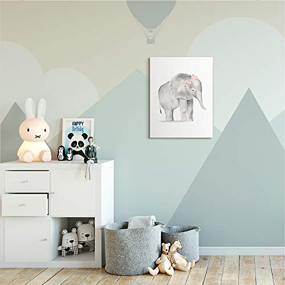 Stupell Industries Floral Crown Baby Elephant Soft Pink Grey Illustration, Design by Daphne Polselli Canvas Wall Art, 24 x 30