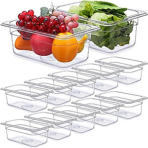 Hoolerry 12 Packs Plastic Food Pan 1/4 Size Commercial Food Storage Containers Pans Clear Stackable Restaurant Hotel Pans for Kitchen Fruits Vegetables Beans Corns (3.9 Inches Deep)
