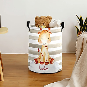 Safari Cute Giraffe Personalized Laundry Basket Clothes Hamper Storage Handle Waterproof, Custom Collapsible Large Capacity , for Bedroom Bathroom Toy Decoration