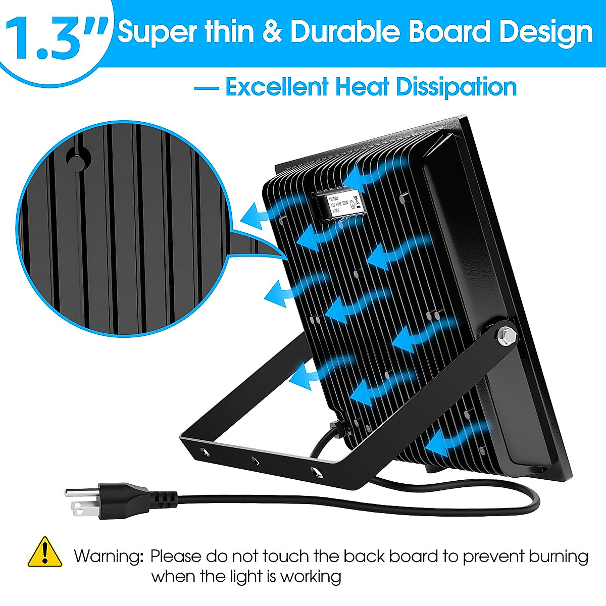 Yolovis Flood Lights Outdoor with Plug,100W 10000LM Super Bright LED Work Light,IP66 Waterproof Security Light,Outside Floodlight for Garage,2 Pack