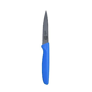 The Kosher Cook Dairy Blue Kitchen Knife - 4” Steak and Vegetable Knife - Razor Sharp Pointed Tip, Serrated Edge - Color Coded Kitchen Tools