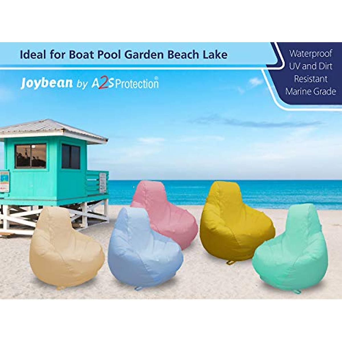 JoyBean Outdoor Bean Bag Chair - Water Resistant Marine Vinyl Ideal for Yacht Boat Pool Patio Garden Marine - Lawn Chair - Patio Furniture - for Adults Teens Kids (Medium, Carolina Blue)