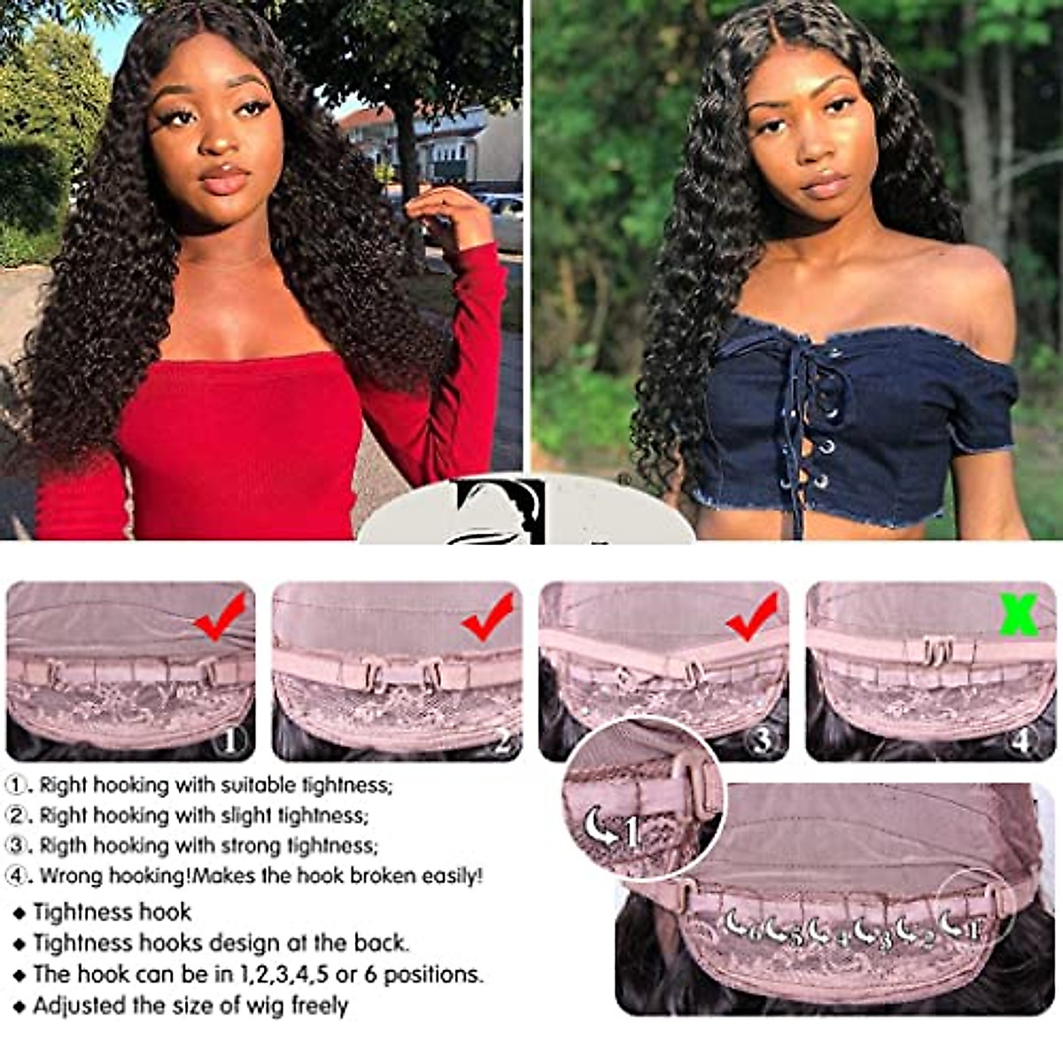 Manorshen Deep Wave Lace Frontal Wigs Brazilian Virgin 13x4 Lace Front Deep Curly Wave Glueless Brazilian Hair Wet Wavy Human Hair Lace Front Wig With Baby Hair (Nature Black Deep 13x4, 18 Inch)