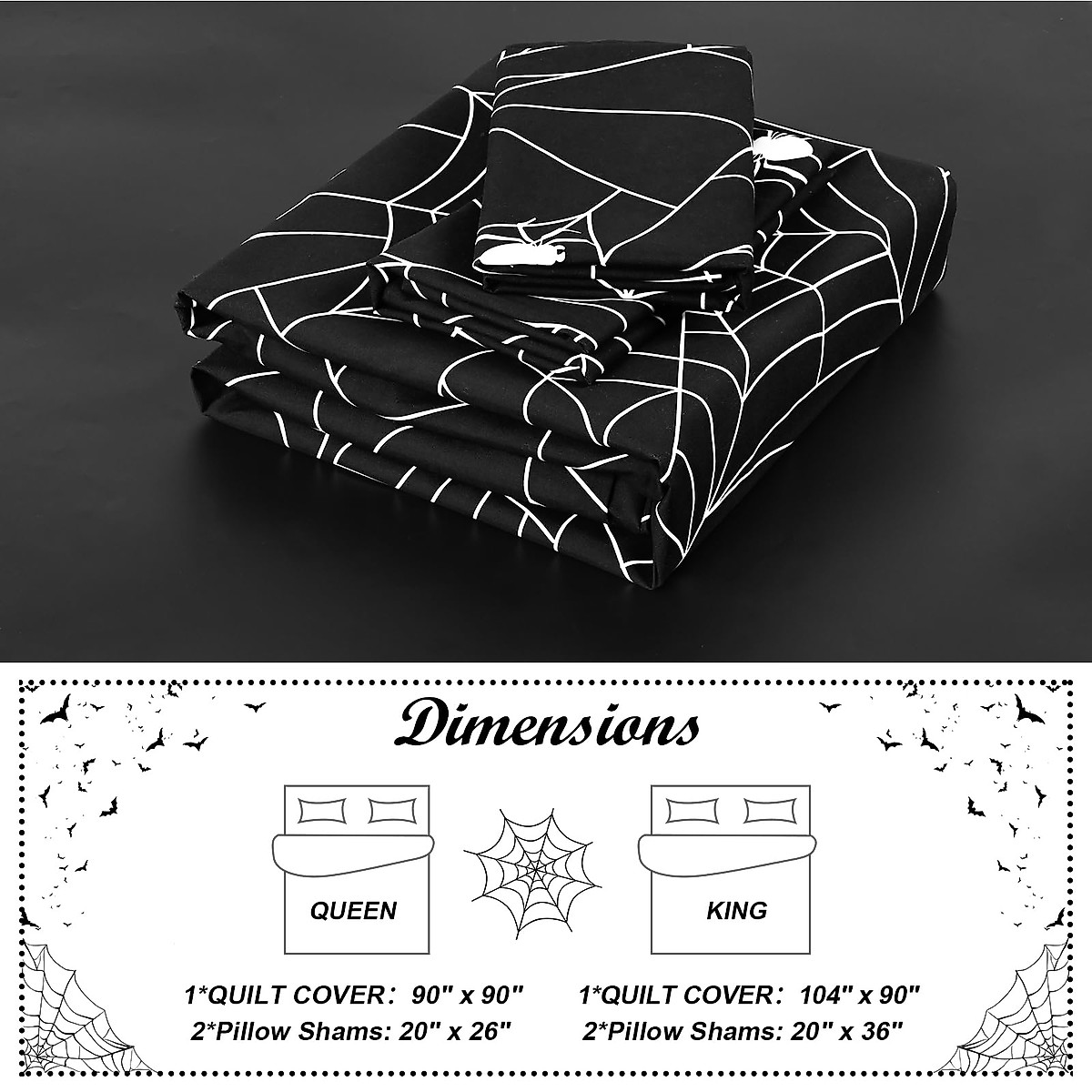 FRAMICS 3 Piece Halloween Duvet Cover Queen Size Spider Web Duvet Cover Set Halloween Bedding Set with Zipper Closure Black Comforter Cover Set Includes 1 Duvet Cover 90 x 90 inches & 2 Pillow Shams
