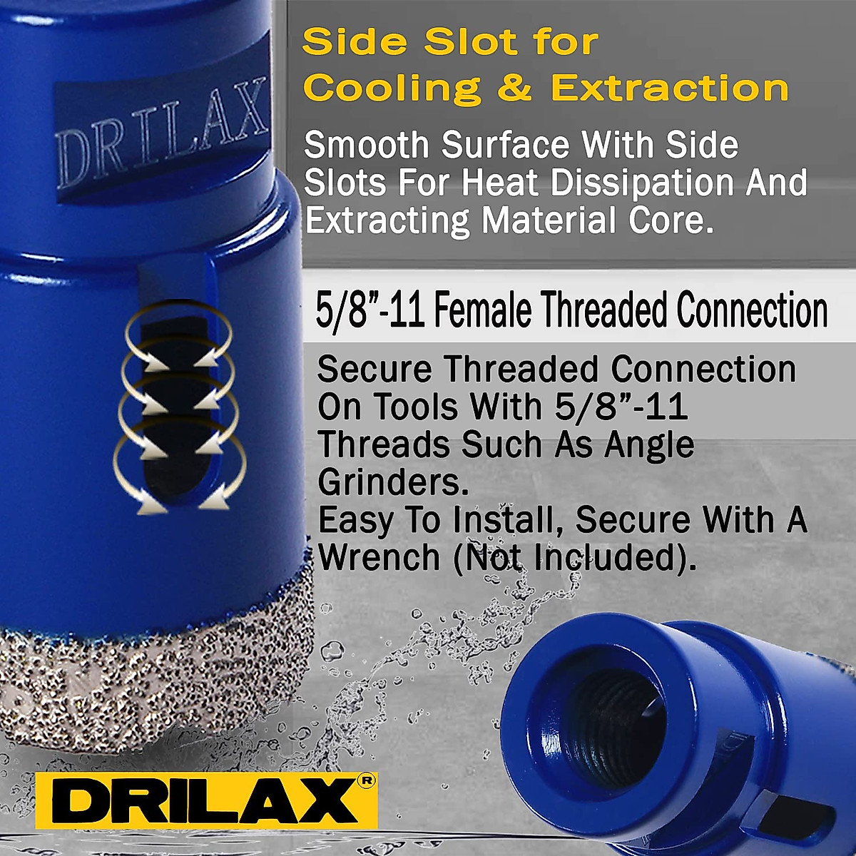 Diamond Hole Saw for Angle Grinders Masonry Concrete Granite Quartz Porcelain Ceramic Tile Hole Saw Brick 5/8"-11 Threaded Connection Heavy Duty Diamond Core Hole Saw Dry (1-1/4 inch)
