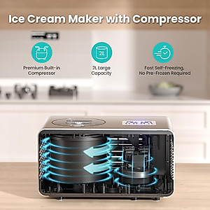Ice Cream Maker with Compressor 2.1 Quart Automatic Ice Cream Maker Machine with Compressor 3 Modes Electric Ice Cream Maker No Pre Freezing Stainless Steel LCD Digital Display Timer Sorbet Maker
