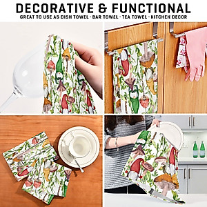 Kigai Mushroom Gnomes Kitchen Towels Set of 4, Ultra Soft Absorbent Dish Towels Bathroom Hand Towels Reusable Cleaning Cloths Tea Towels 28 x 18 Inch