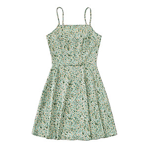 Floerns Women's Ditsy Floral High Waist Cami Short A Line Dress Green S
