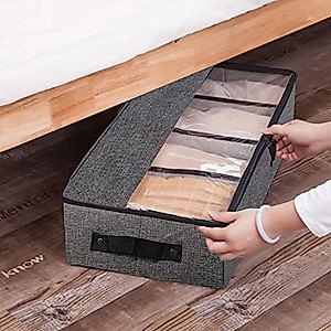 Cosaving Under Bed Storage Bag, Underbed Clothes Storage Organizer, Shoe Storage Container Durable with Adjustable Dividers, Clear Window, Zippers, Handle for Blankets Dorm Closet, Grey