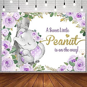Avezano Purple Elephant Baby Shower Backdrop Lavender Floral Elephant Baby Shower Background A Sweet Little Peanut is on The Way Elephant Baby Shower Decorations for Girls (7x5)