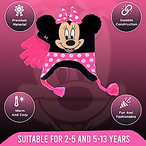 Disney Minnie Mouse Kid’s Winter Hat and Snow Gloves for Girls and Toddlers, 2 Pc. Set, Warm Fleece Lined Beanie with Bow