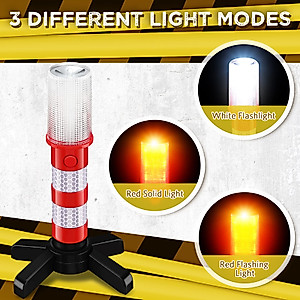6 Pcs LED Road Flares Emergency Warning Light Bright Red Highway Beacon Safety Strobe Light Roadside Flares Lights with Magnetic Bases and Detachable Stands for Car Truck Vehicles (Batteries Excluded)